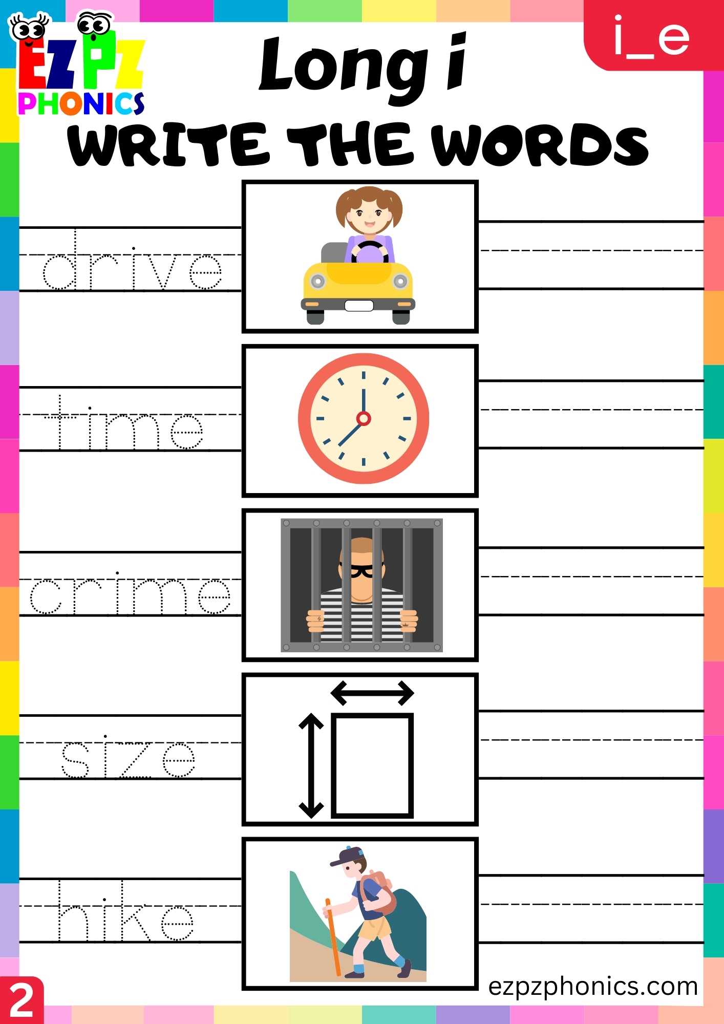 Group2 I_E Words Write The Words Long I Phonics Worksheet - ezpzphonics.com